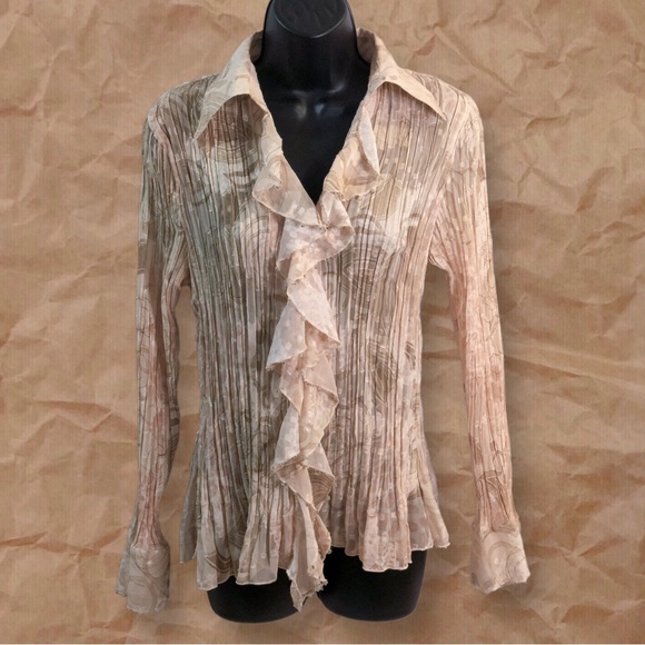 Pretty Angel | Tops | Vintage Y2k Pretty Angel Tan Pleated Silk Beaded ...